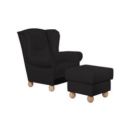 58 aufm Kessel OHRENBACKENSESSEL Kasha Bezug Kunstleder Buche natur / schwarz | Gr.: onesize