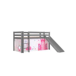 58 aufm Kessel KINDERBETT mit Rutsche Karolina Massivholz Grau Textilset Princess 1 | Gr.: onesize