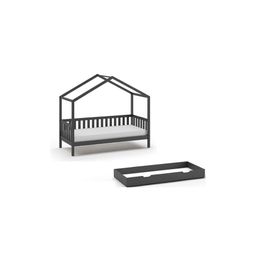 58 aufm Kessel HAUSBETT Kapua 210x170x97 mit Bettschublade Massivholz in Anthrazit | Gr.: onesize