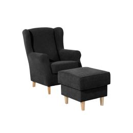 58 aufm Kessel OHRENSESSEL Karlen Bezug Veloursstoff Buche natur / schwarz | Gr.: onesize