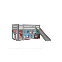 58 aufm Kessel KINDERBETT mit Rutsche Karolina Massivholz Grau Textilset Pet Shop | Gr.: onesize