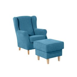 58 aufm Kessel OHRENSESSEL Karlen Bezug Veloursstoff Buche natur / petrol | Gr.: onesize