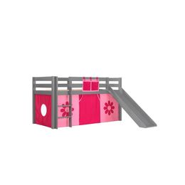 58 aufm Kessel KINDERBETT mit Rutsche Karolina Massivholz Grau Textilset Flower | Gr.: onesize