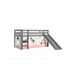58 aufm Kessel KINDERBETT mit Rutsche Karolina Massivholz Grau Textilset Sophie | Gr.: onesize