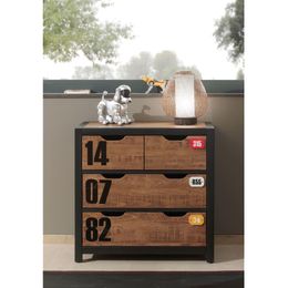 58 aufm Kessel SCHUBLADENKOMMODE Kameko 86x42x83 MDF+Massivholz Schwarz/Cognac | Gr.: onesize