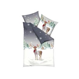 Traumschlaf Bettw&auml;sche Weihnachtshirsch in grau | Gr.: 135 x 200 + 80 x 80 cm