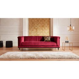 Home Affaire 3-Sitzer &raquo;Chamby&laquo; mit Holzrahmen unten und Steppung im Lehnenbereich rot Luxus-Microfaser Lederoptik (100% Polyester), Scheuertouren: 