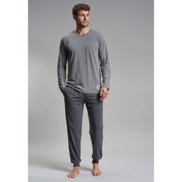 Tom Tailor Pyjama mit Print, Langarm, Rundhalsausschnitt, lange Hose, atmungsaktiv grau-mittel-melange 56 (XXL) 56 (XXL) Herren Schlafanzug von Tom...