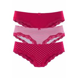 Lascana Slips (3 Stck.) Damen Größe XS feuerrot / weiß
