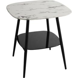 Beistelltisch Inosign "Alannah", schwarz-weiß (weiß, schwarz, schwarz, weiß), B:55cm H:55cm T:55cm, Platte Glas in Marmoroptik, Gestell pulverbeschichtetes Metall, Tische, Tischplatte in Marmoroptik