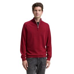 Troyer Tom Tailor, Herren, Gr. L, rot (schwarz samba rot melange), Strick, Obermaterial: 100% Baumwolle, meliert, regular fit taillenbedeckt, ohne Ausschnitt, Rippbündchen, Pullover, mit Logo Stickerei