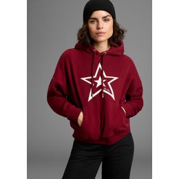 Kapuzensweatshirt Kangaroos, Damen, Gr. 44/46, rot (bordeaux), Sweatware, Obermaterial: 80% Baumwolle, 20% Polyester, oversize h&uuml;ftlang, Rippb&uuml;ndchen, Sweatshirts, mit Stern-Print