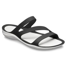 Badepantolette Crocs "Swiftwater Sandal", Damen, Gr. 37, schwarz (schwarz wei&szlig;), Croslite&trade;, Schuhe Badelatschen Pantolette, Sommerschuh, Badeschuh, Poolslides, genoppte Innensohle