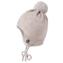 Strickmütze MaxiMo, Jungen, Gr. 47, beige (beigemeliert, ecru), Strick, Materialmix, mehrfarbig, Mützen, Wollanteil, gefüttert, zum Binden, mit Bommel
