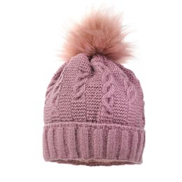 Strickmütze MaxiMo, Mädchen, Gr. 49, lila (elderberry), Strick, Materialmix, unifarben, Mützen, angenehmer Materialmix, gefüttert, Bommel, breiter Umschlag