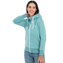 Kapuzensweatjacke DEPROC Active "FinjaCMYK II", Damen, Gr. 44L, türkis, 50% Baumwolle, 50% Polyester, tailliert, gerader Abschluss, Sweatjacken, weiche Fleecejacke mit Kängurutasche