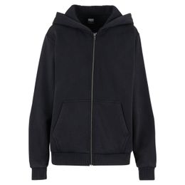 Sweatjacke Urban Classics "Urban Classics Ladies Vintage Heavy Zip Hoody", Damen, Gr. L, schwarz, 70% Baumwolle, 30% Polyester, unifarben, Sweatjacken