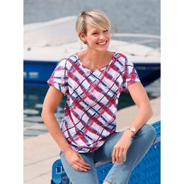 Schlupfbluse Classic Basics, Damen, Gr. 42, rot (ecru, rot, bedruckt), 100% Polyester, gemustert, kariert, mehrfarbig, Rundhals, Blusen Schlupfbluse