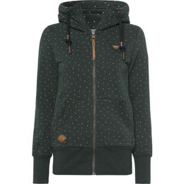 Kapuzensweatjacke Ragwear "NESKA DOTS MULTICOLOR ZIP O", Damen, Gr. XS, grün, Sweatware, Obermaterial: 100% Baumwolle, bedruckt, gepunktet, kontrastfarbene Details, mehrfarbig, relaxed fit Po-bedeckend, ohne Ausschnitt, Rippbündchen, Sweatjacken, Longsleeve Jacke im Multicolor-Allover-Dots-Print-Design