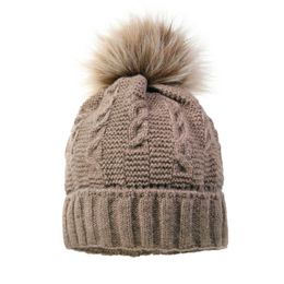 Strickmütze MaxiMo, Mädchen, Gr. 49, buchemeliert, Strick, Materialmix, unifarben, Mützen, angenehmer Materialmix, gefüttert, Bommel, breiter Umschlag