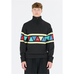 Strickpullover SOS "The Windbreaker", Herren, Gr. L, bunt (schwarz, anthrazit), 50% Polyacryl, 50% Wolle, bestickt, unifarben, normal, ohne Ausschnitt, Pullover, im kultigen Strick-Look mit Merinowolle