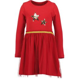 Jerseykleid Blue Seven, Mädchen, Gr. 92, N-Gr, rot (hoch rot), Sweatware, Obermaterial: 95% Baumwolle, 5% Elasthan, bedruckt, unifarben, Modisch, regular fit knielang, Rundhals, abgesteppte Kante, Kleider, mit Sternen-Motiv aus Wechselpailletten