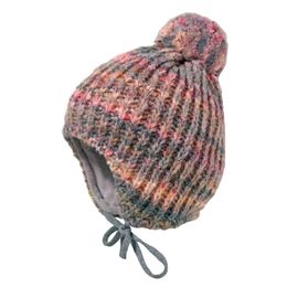 Strickmütze MaxiMo, Jungen, Gr. 51, bunt (graubunt), Strick, Materialmix, mehrfarbig, Mützen, Wollanteil, gefüttert, zum Binden, mit Bommel
