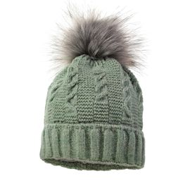 Strickmütze MaxiMo, Mädchen, Gr. 55, grün, Strick, Materialmix, unifarben, Mützen, angenehmer Materialmix, gefüttert, Bommel, breiter Umschlag