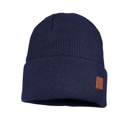 Beanie MaxiMo, Jungen, Gr. 53, blau (navy), Strick, Baumwolle, unifarben, Mützen, Strick, breiter Umschlag, gefüttert, wärmend, weich, unifarben