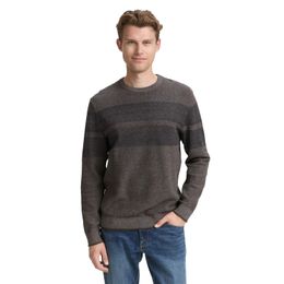 Strickpullover Tom Tailor, Herren, Gr. L, braun (navy cognac cream multi color), Strick, Obermaterial: 90% Baumwolle, 10% Polyamid, gestreift, unifarben, normal hüftbedeckend, Rundhals, Bündchen, Pullover, im Streifen-Look