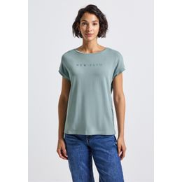 Street One Damen T-Shirtarona blau, Gr. 40, bedruckt, Jersey, Obermaterial: 76% Viskose, 20% Modal, 4% Elasthan, Shirts, mit Glitzerdetails