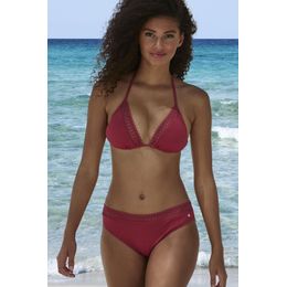Triangel-Bikini-Top s.Oliver "Aiko", Damen, Gr. 32, Cup A/B, rot (rostrot), Microfaser, Microfaser, Polyamid, unifarben, Bikini-Oberteile, mit H&auml;keloptik