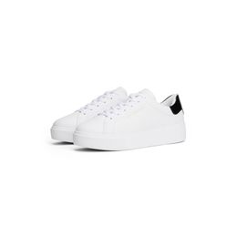Plateausneaker Tommy Hilfiger "CHIC PLATFORM CUPSOLE PATENT", Damen, Gr. 40, weiß, Glattleder, Schuhe, Halbschuh, Schnürschuh mit glänzendem Kontrastbesatz an der Ferse