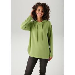 Aniston CASUAL Damen Sweatshirtmoosgrün, Gr. 38, unifarben, Jersey, Obermaterial: 59% Modal, 35% Polyester, 6% Elasthan, Sweatshirts, mit Bindeband