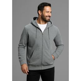 MAN'S WORLD Kapuzensweatjacke MAN'S WORLD, Herren, Gr. 4XL, grau (graumelange), angeraute Sweatware, Obermaterial: 60% Baumwolle, 40% Polyester. Kapuzenfutter: 60% Baumwolle, 40% Polyester, meliert, Basic, normal, angesetztes B&uuml;ndchen, Sweatjacken, mit Taschen