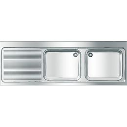 KWC Aquarotter Gewerbesp&uuml;le, MAXIMA, Edelstahl, 2 Becken, 2000x432x700 mm, Tropfteil li, 2000057586 2000057586