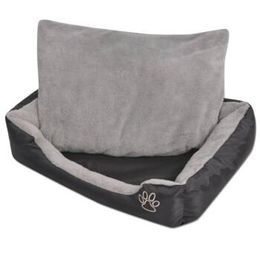 vidaXL Hundebett mit gepolstertem Kissen Schwarz/Grau 70 cm, 70 cm, 20 cm
