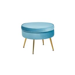 Salesfever Polsterhocker rund mit goldfarbenem Chromgestell und Samtbezug in Blau | Gr.: onesize