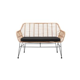 Salesfever Sitzbank Rattanoptik Naturfarben mit Sitzkissen und Metallgestell in Schwarz | Gr.: onesize