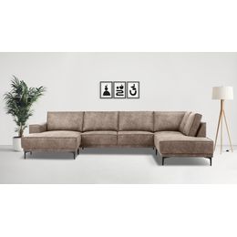 Wohnlandschaft Places of Style, B:345cm H:85cm T:210cmtaupe, 100% Polyester, Sofas, "XXL Sofa Oland, Struktur, Flachgewebe, Luxus-Microfaser,