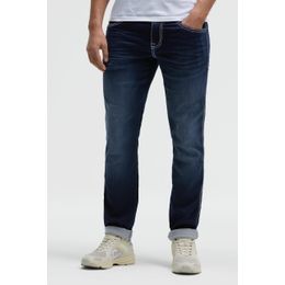 Regular-fit-Jeans CAMP DAVID, Herren, Gr. 30, L&auml;nge 32, blau, Material: 68% Baumwolle, 16% Polyester, 14% Lyocell, 2% Elasthan, Zusatz: Enth&auml;lt nichttextile Teile tierischen Ursprungs (Badge), Abriebeffekte, regular fit, Jeans, mit normaler Leibh&ouml;he