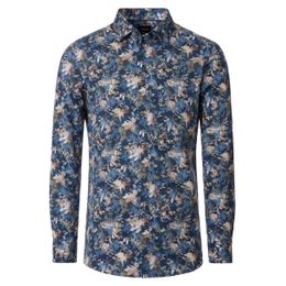 Businesshemd Venti "Venti Businesshemd Print", Herren, Gr. 38, Normalgrößen, blau (dunkelblau), 97% Baumwolle, 3% Elasthan, bedruckt, sehr figurbetont, Hemden