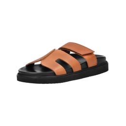 Pantolette Pavement "Pavement Pantoletten Leder", Damen, Gr. 39, schwarz (schwarz, braun), Leder, Schuhe Pantolette