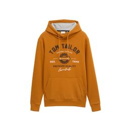 Tom Tailor Herren Hoodie Sweatshirt mit Logo-Print, braun, Logo Print, Gr. S