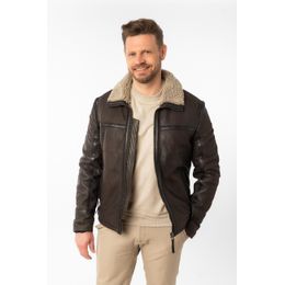 Lederjacke Mauritius "MMAlasko", Herren, Gr. 4XL, schwarz taupe, Obermaterial: 100% Schafsleder. Futter: 100% Baumwolle. Ärmelfutter: 100% Polyester. Besatz: 100% Polyester, unifarben, regular fit normal, Jacken, mit Umlegekragen