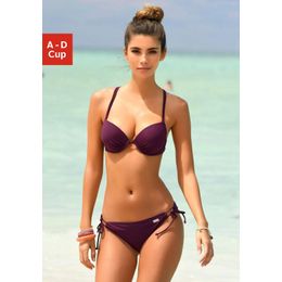 Push-Up-Bikini Buffalo, Damen, Gr. 36, Cup D, rot (bordeaux), Polyamid, Flechtoptik, unifarben, Bikini-Sets, mit geflochtenem R&uuml;ckendetail