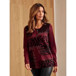 Strickpullover Inspirationen "Pullover", Damen, Gr. 38, rot (bordeaux, schwarz, gemustert), 50% Baumwolle, 50% Viskose, animal-print, gemustert, Pullover Strickpullover