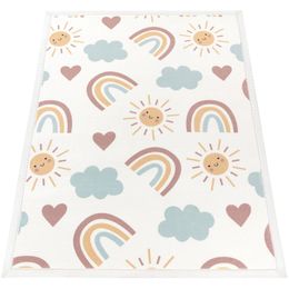 Paco Home Kinderteppich »Emilia 352« rechteckig 24 mm Höhe Kurzflor, Sonne, Wolken, Regenbogen, sehr weicher Flor Mehrfarbig Obermaterial: 100%...