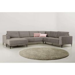 Places of Style Wohnlandschaft »XXL Sofa Oland, Struktur, Flachgewebe, Luxus-Microfaser, Boucle« U-Form, 342 cm, Wellenunterfederung,...