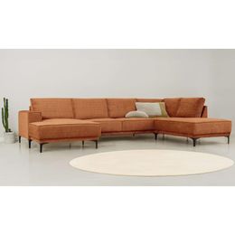 Places of Style Wohnlandschaft »XXL Sofa Oland, Struktur, Flachgewebe, Luxus-Microfaser, Boucle« U-Form, 345 cm, Wellenunterfederung,...